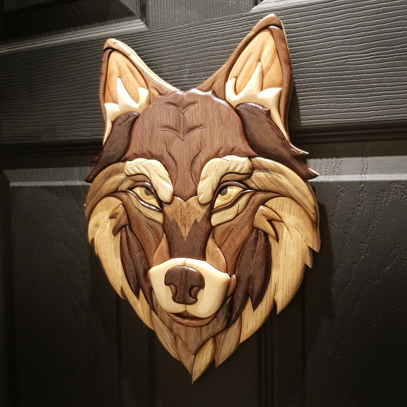 Wild Wolf Wooden Intarsia Home Decor Gift for Him Wild Wolf - Etsy
