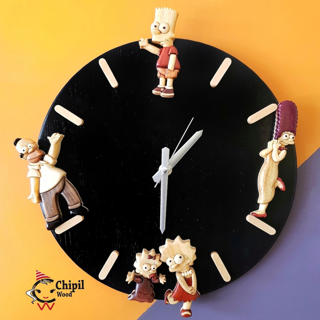 Simpsons Wooden Intarsia Wall Clock – Family Portrait Timepiece With ...
