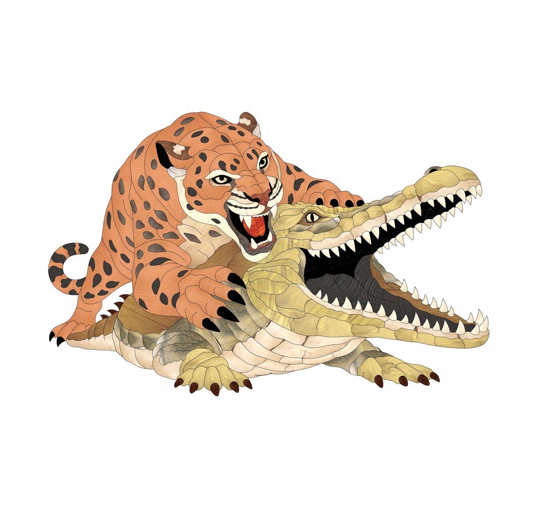 Jaguar and Crocodile Wood Intarsia Pattern PDF, Wildlife Wall Art ...