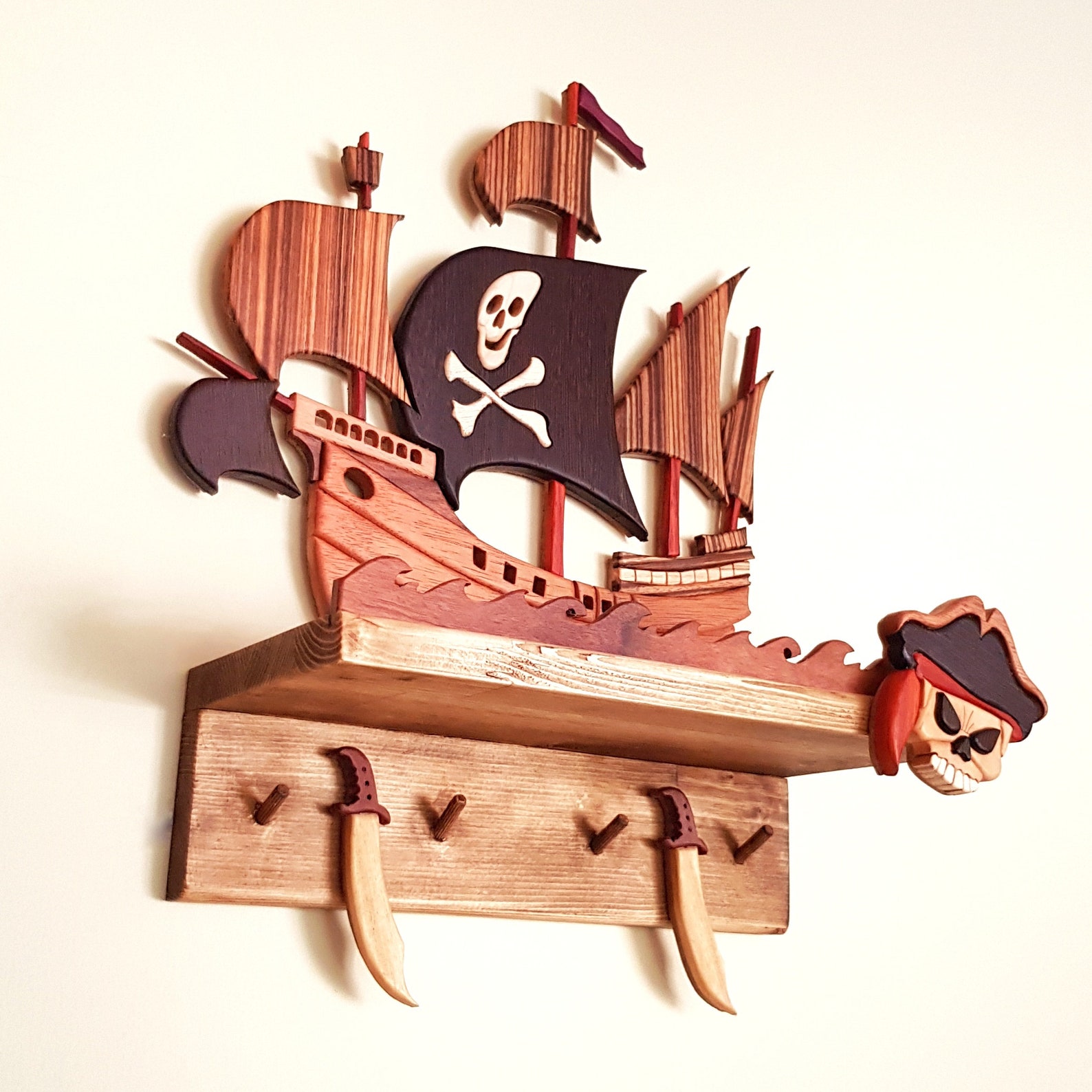 Pirate Ship Wooden Key Holder Wooden Entryway Organizer - Etsy