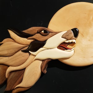 Howling Wolf Wood Intarsia Pattern for Wall Decor, Wooden Intarsia Pattern, Scroll Saw Pattern ...