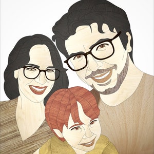 Custom Wooden Intarsia Family Portrait: Personalized Wood Wall Decor - Etsy
