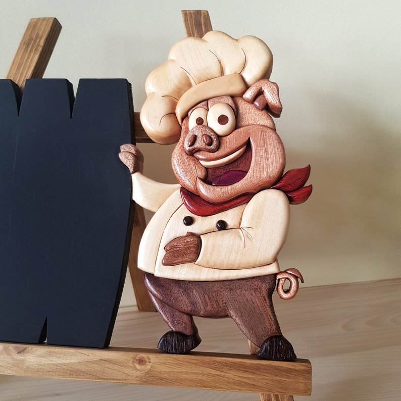 Pig Figurine Wooden Intarsia Pig Kitchen Decor Black Board - Etsy