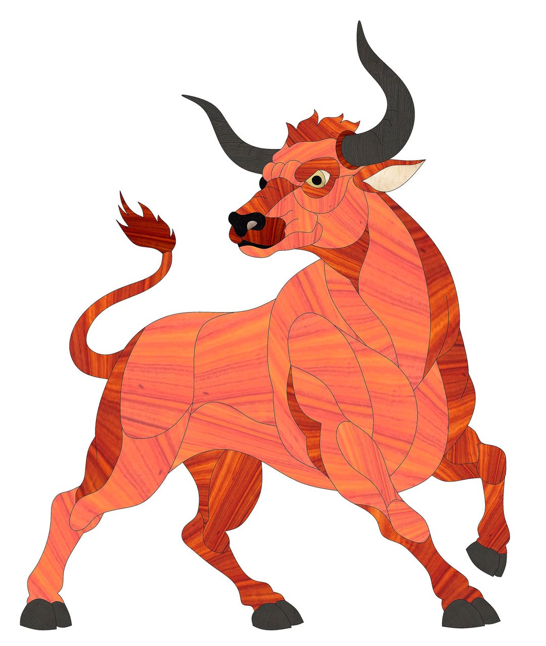 Majestic Angry Bull Intarsia Pattern, Handcrafted Wooden Wall Art ...