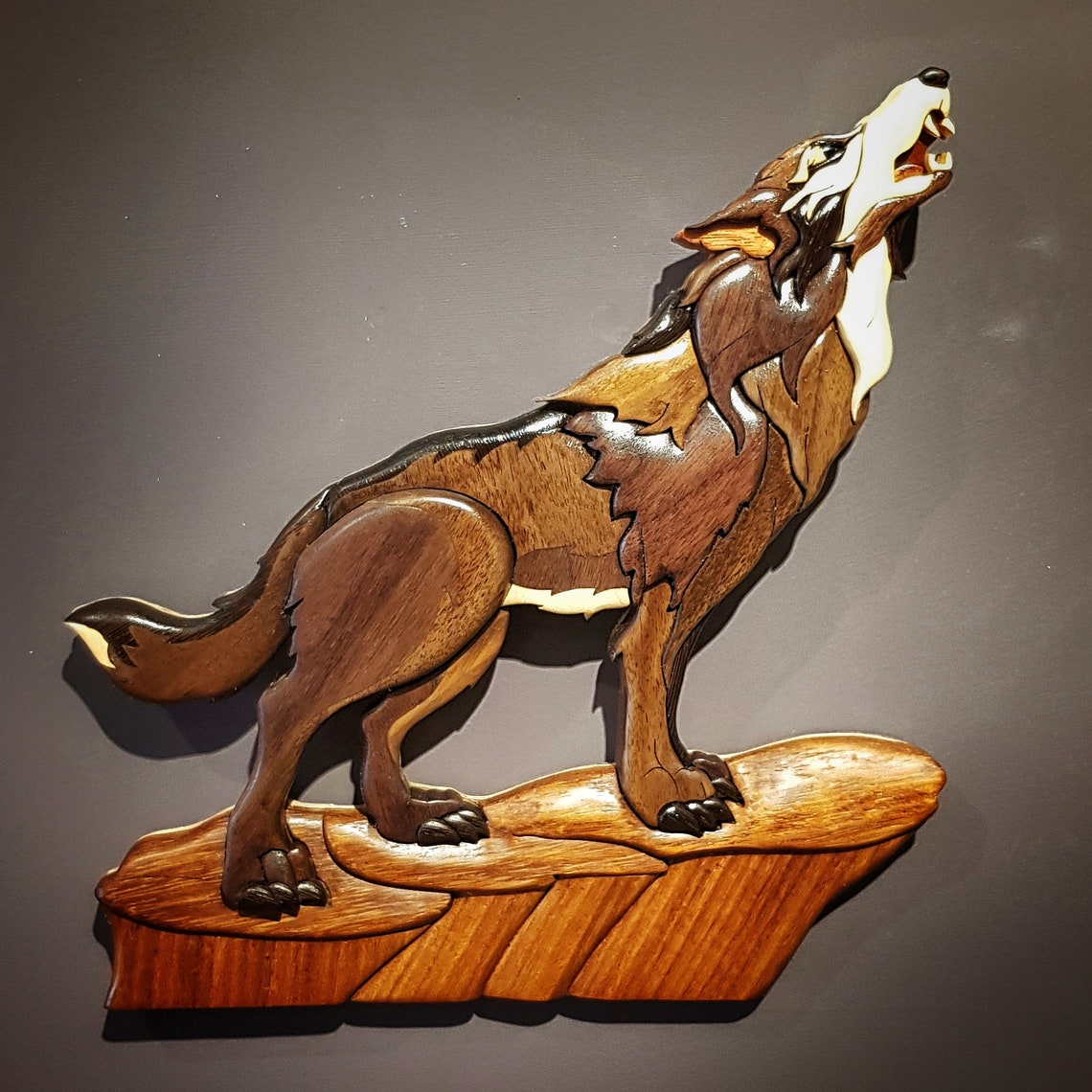 Wild Wolf Wooden Intarsia Home Decor Gift for Him Wild Wolf - Etsy