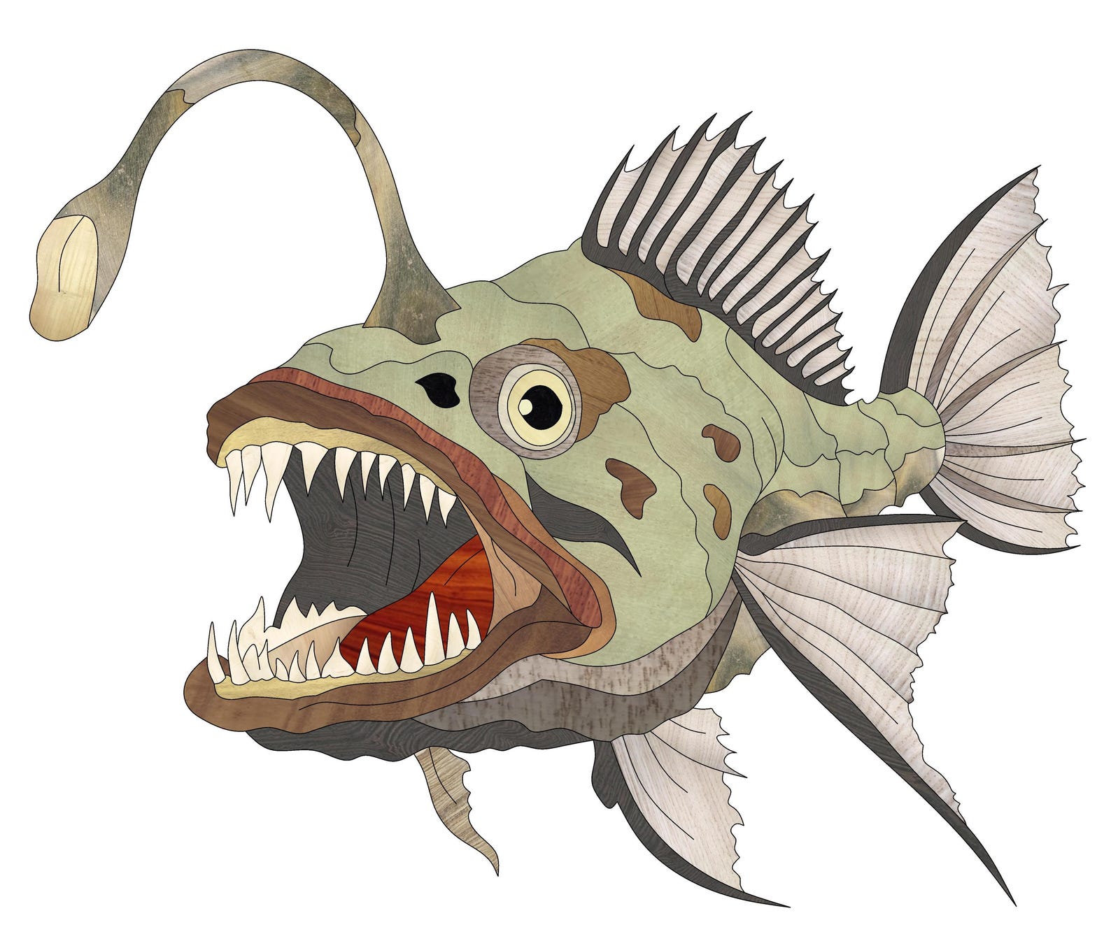 Anglerfish Intarsia Pattern PDF, Deep Sea Fish Woodworking Design ...