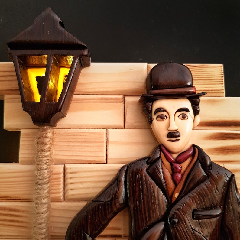 Vintage Movie Character Wooden Wall Lamp, Handmade Intarsia Night Light ...