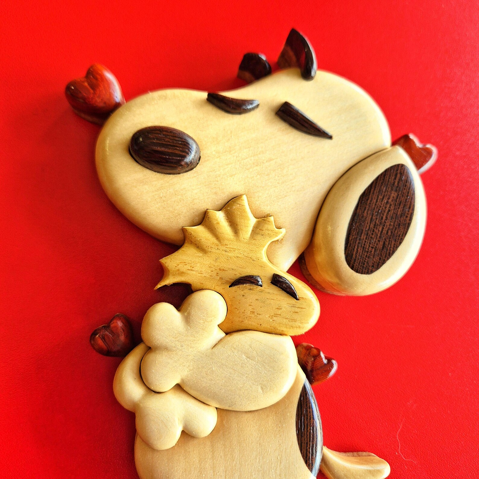 Beagle Dog and Little Bird Duo Intarsia Art: Handmade Wooden Shelf With ...
