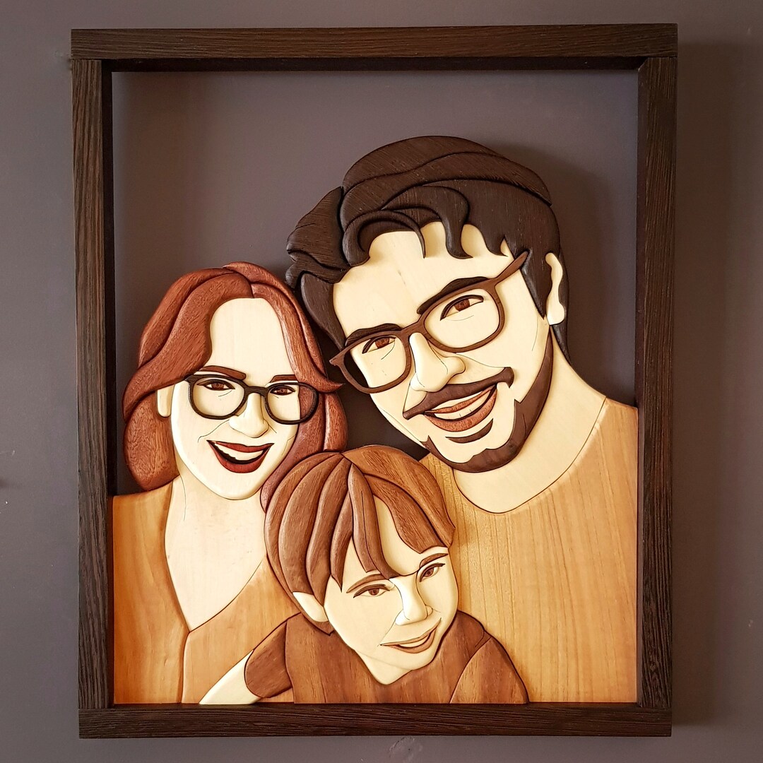 Custom Wooden Intarsia Family Portrait: Personalized Wood Wall Decor - Etsy