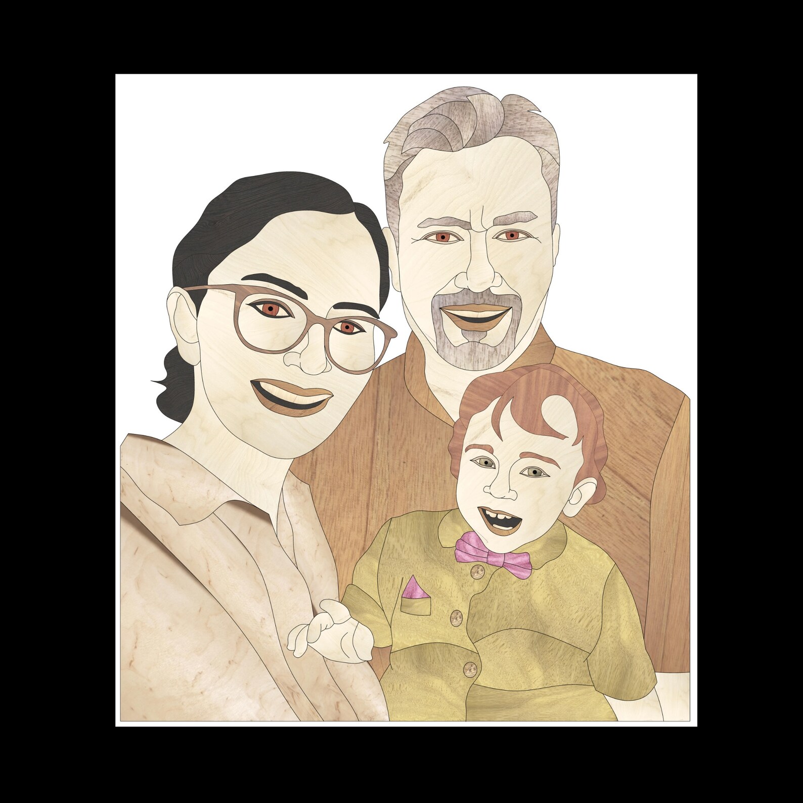 Custom Wood Intarsia Family Portrait: Personalized Wooden Wall Art - Etsy