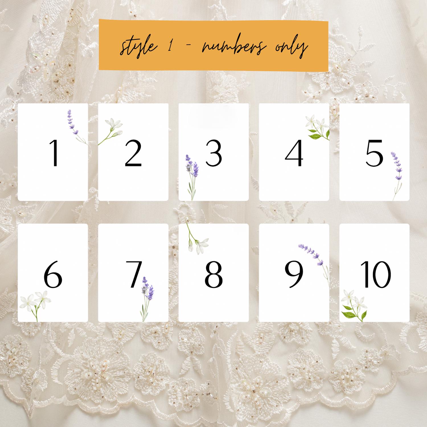 WEDDING TABLE NUMBERS Template, Printable Table Number Cards, Jasmine ...