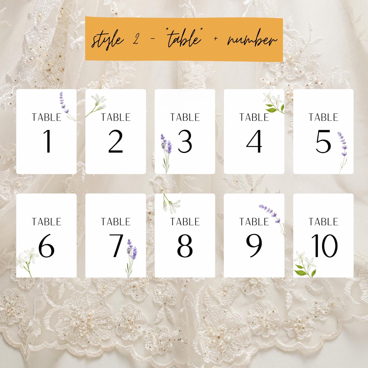 WEDDING TABLE NUMBERS Template, Printable Table Number Cards, Jasmine ...