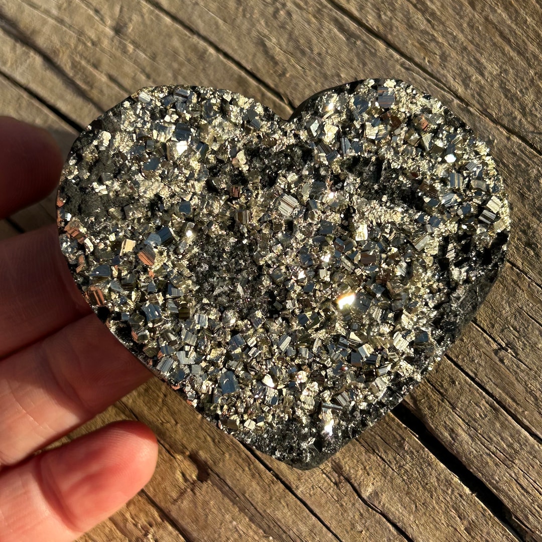 Rare and Beautiful Black Shungite With Shimmering Pyrite Crystal. Heart ...