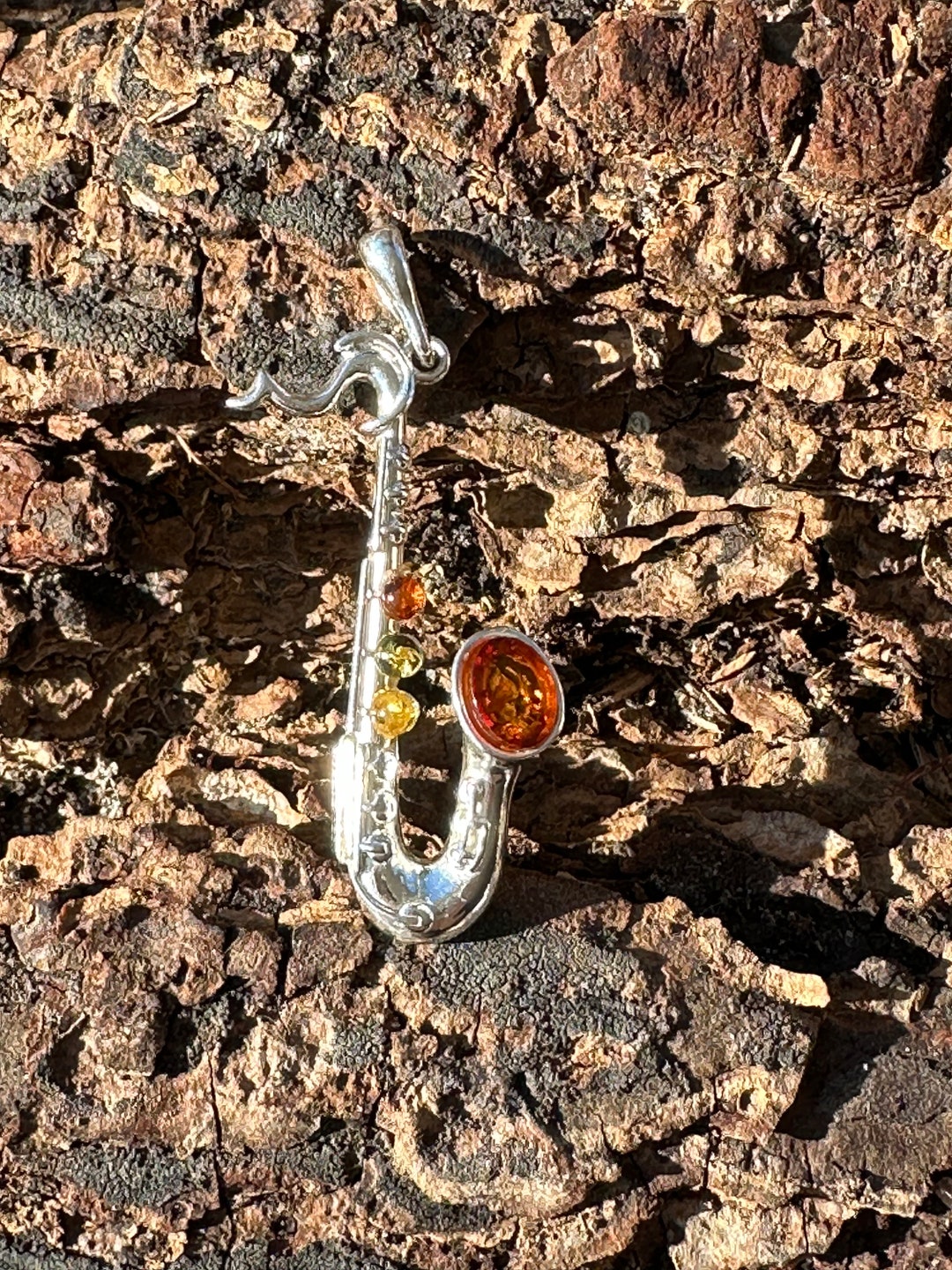 Amber Saxophone Pendant Set in Sterling Silver, Cognac Amber, Baltic ...