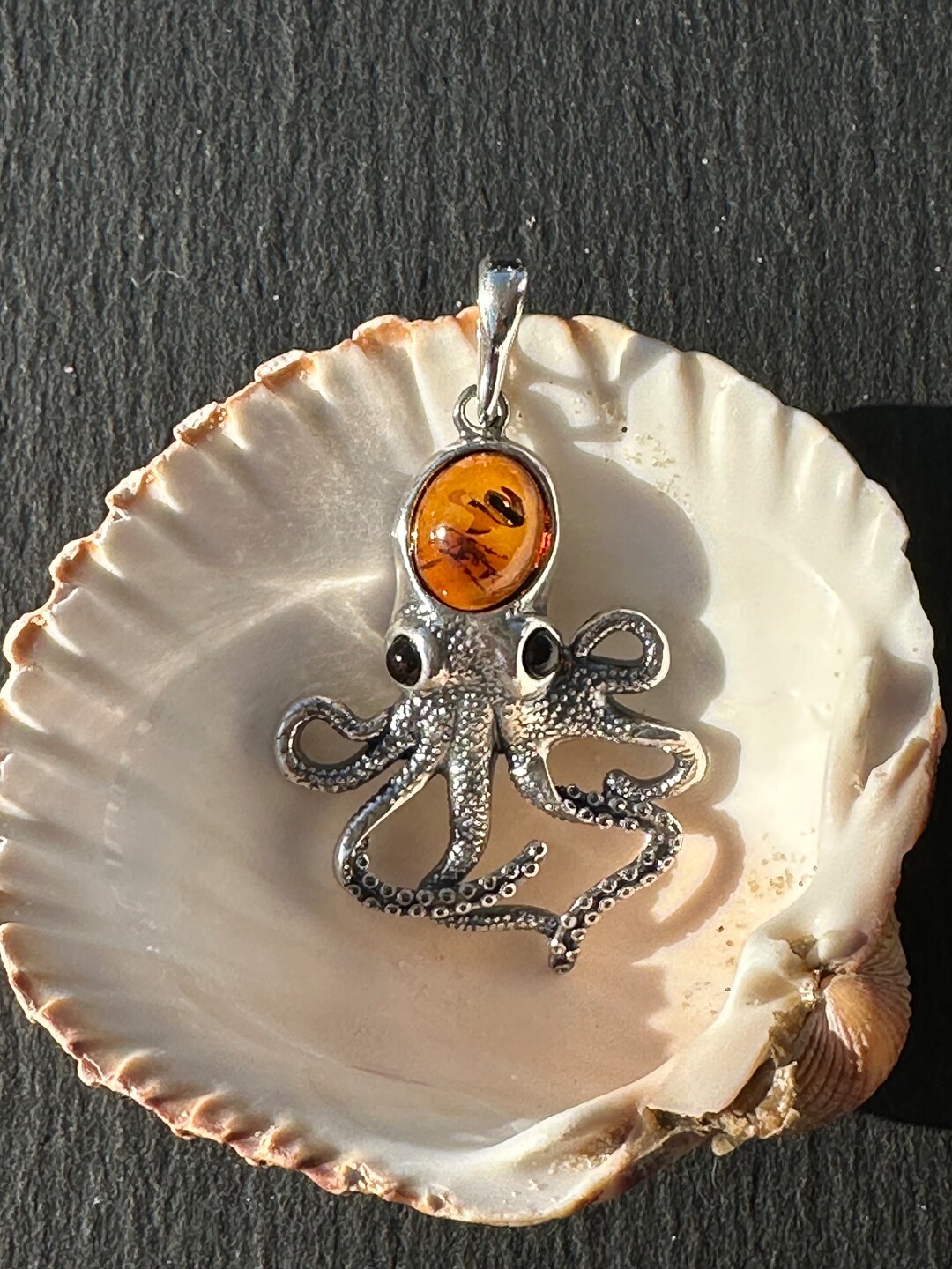 Amber Octopus Pendant Set in Sterling Silver, Cognac Amber, Baltic Amber. - Etsy