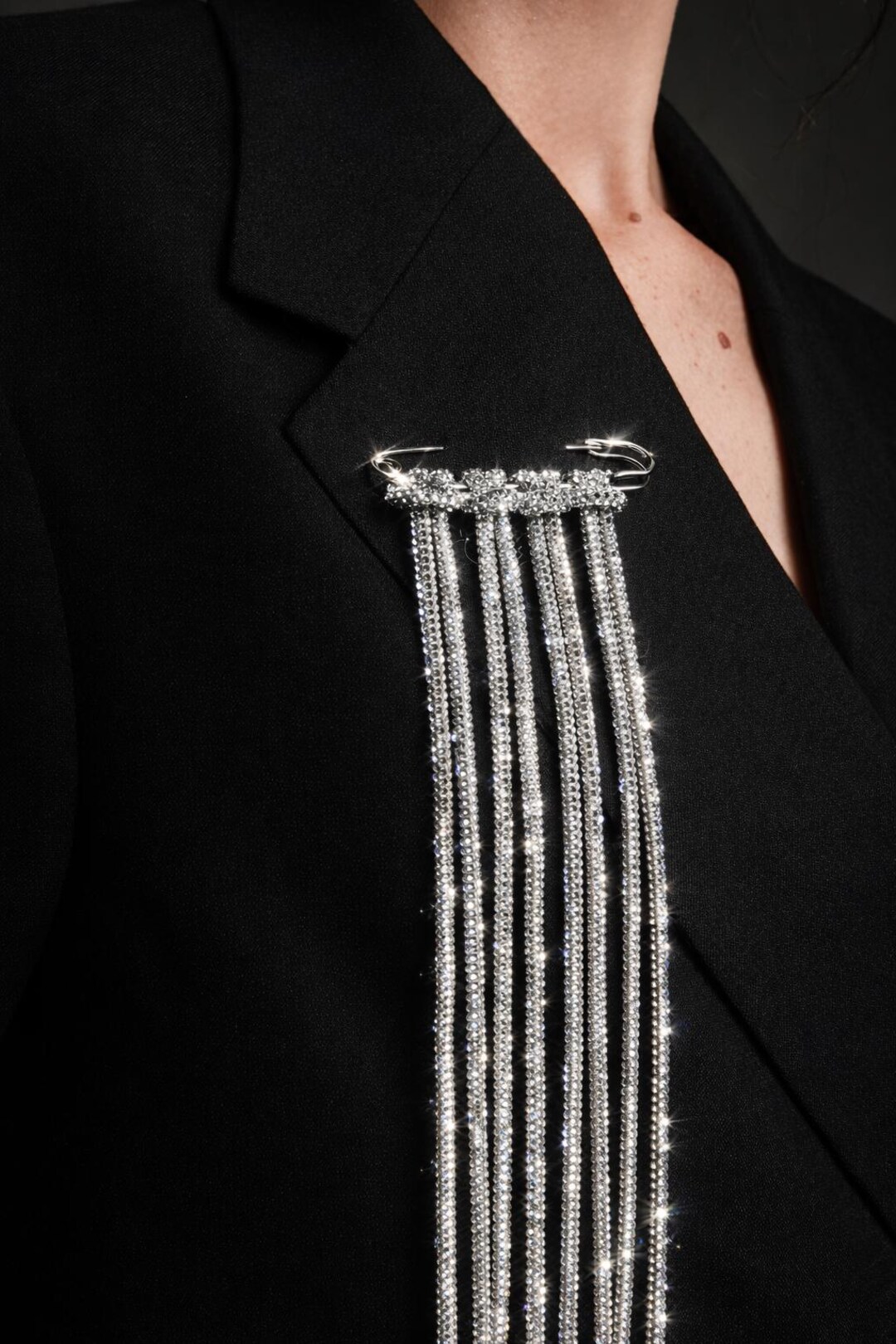 Rhinestone Shoulder Brooch, Statement Lapel Brooch, Crystal Chain ...