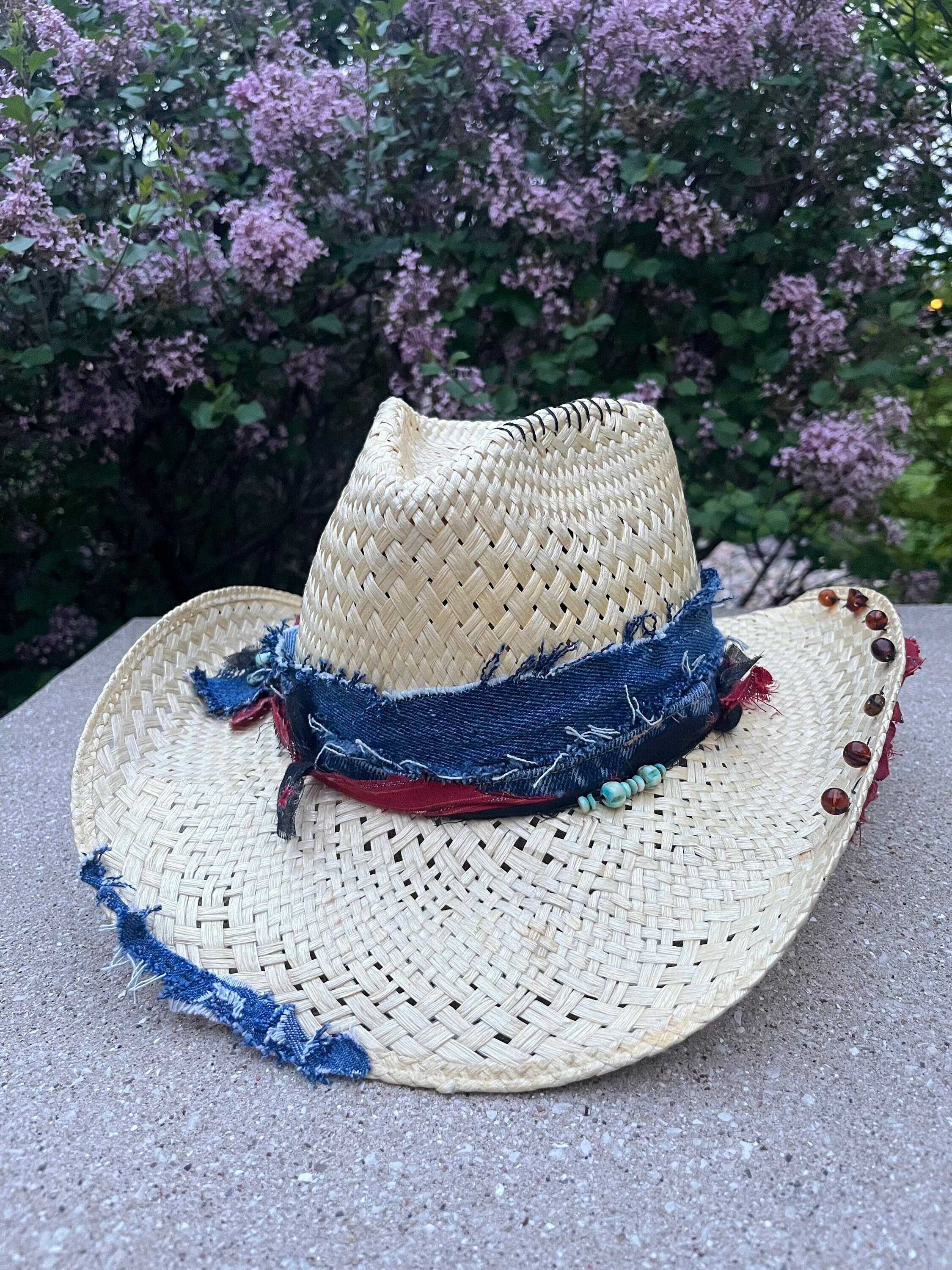 Hippie Cowboy Hat, One of a Kind Handmade Summer Cowboy Hat, Size 7 1/8 ...