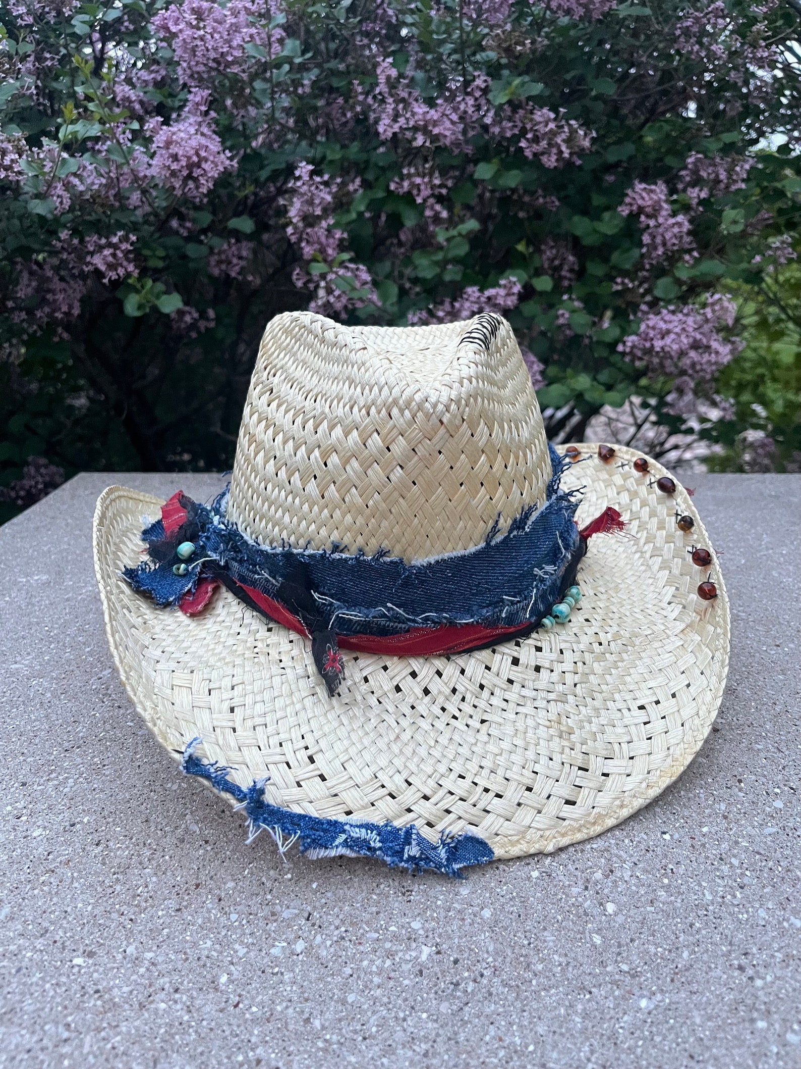 Hippie Cowboy Hat, One of a Kind Handmade Summer Cowboy Hat, Size 7 1/8 ...