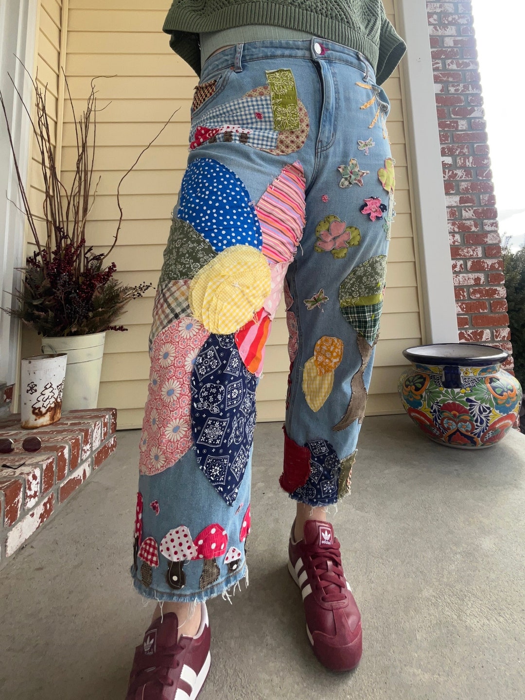 Custom Patchwork Jeans, Boho Hippie Jeans, Personalized, Embroidered ...