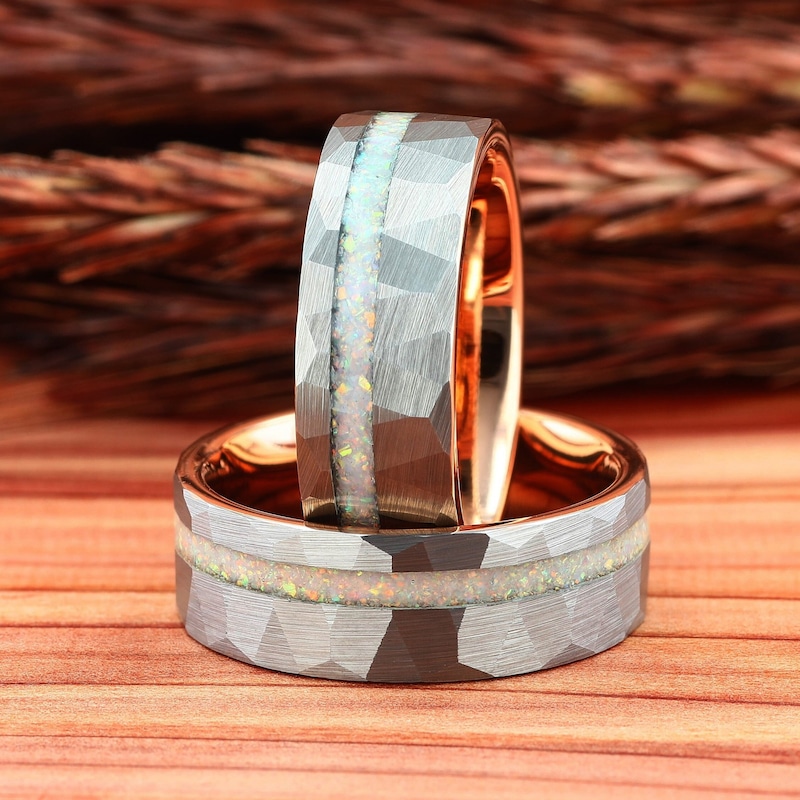 White Opal Ring Hammered - Etsy