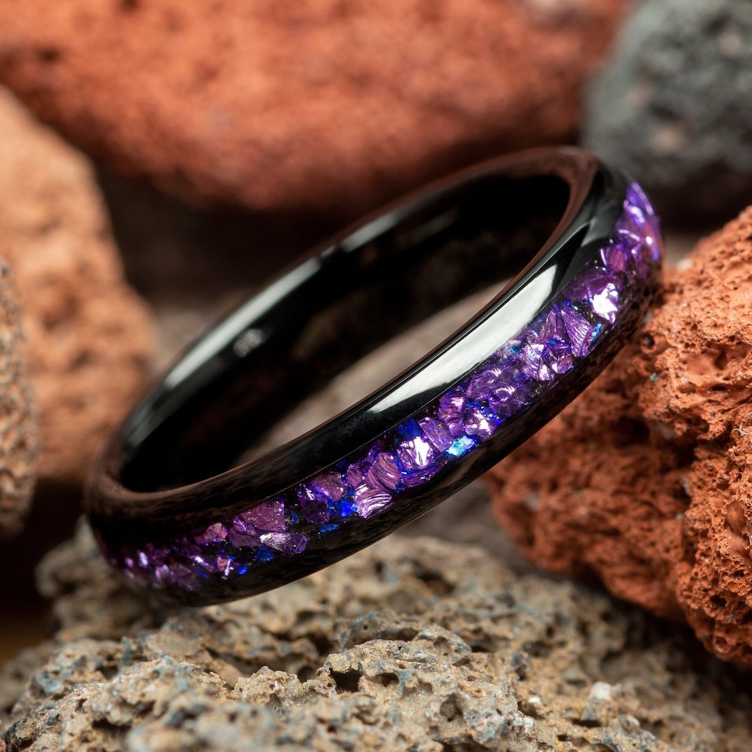 Nebula Ring, Womens Wedding Ring, Black Tungsten Outer Space Ring ...