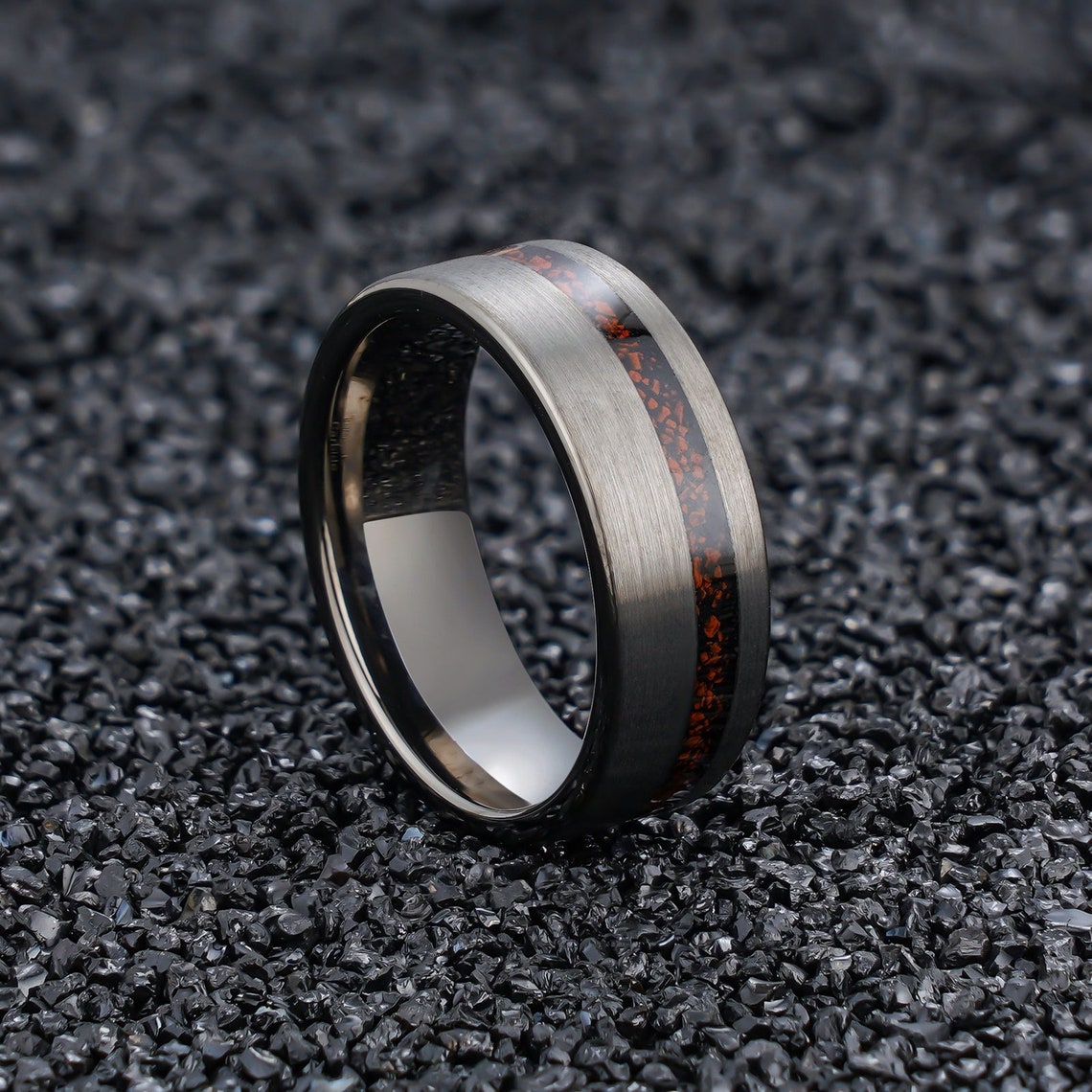 Dinosaur Bone Ring Mens Wedding Ring Brushed Black Tungsten | Etsy