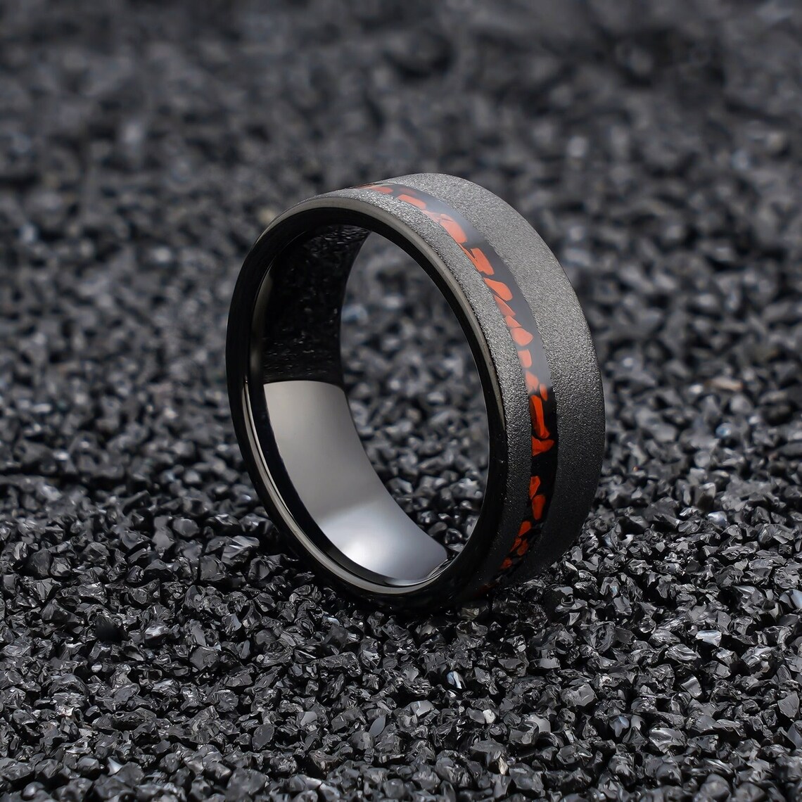 Dinosaur Bone Ring Mens Wedding Ring Sandblasted Black | Etsy