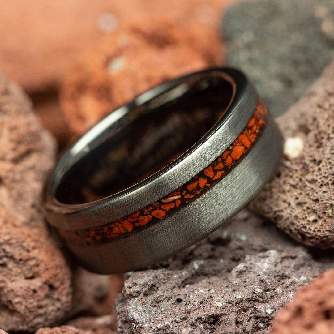 Dinosaur Bone Ring Mens Wedding Ring Brushed Black Tungsten - Etsy