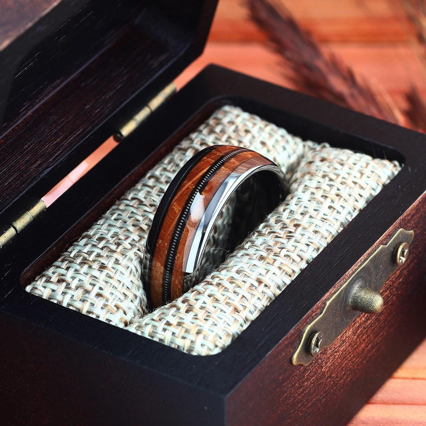 Guitar String Ring, Whiskey Barrel Wood Wedding Band, Tungsten Men ...
