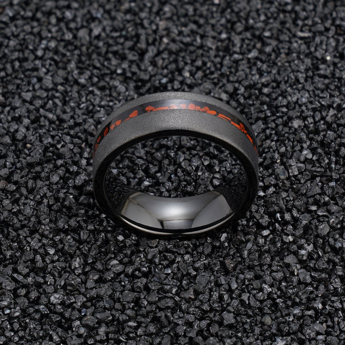 Dinosaur Bone Ring Mens Wedding Ring Sandblasted Black | Etsy