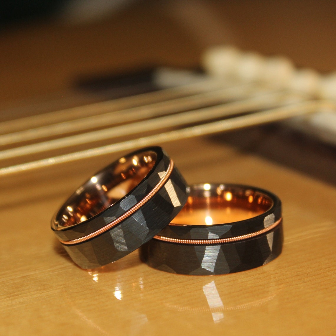 Guitar String Ring Hammered Wedding Band Brushed Ring - Etsy