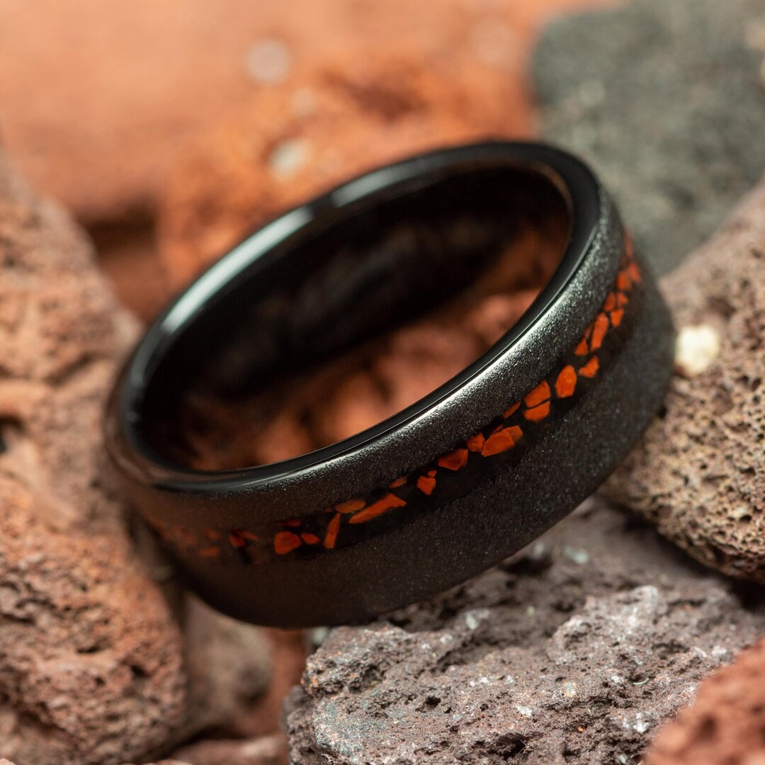 Dinosaur Bone Ring Mens Wedding Ring Sandblasted Black - Etsy