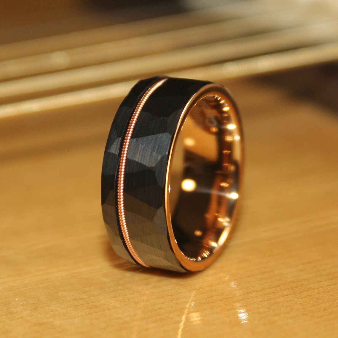 Guitar String Ring Hammered Wedding Band Brushed Ring - Etsy