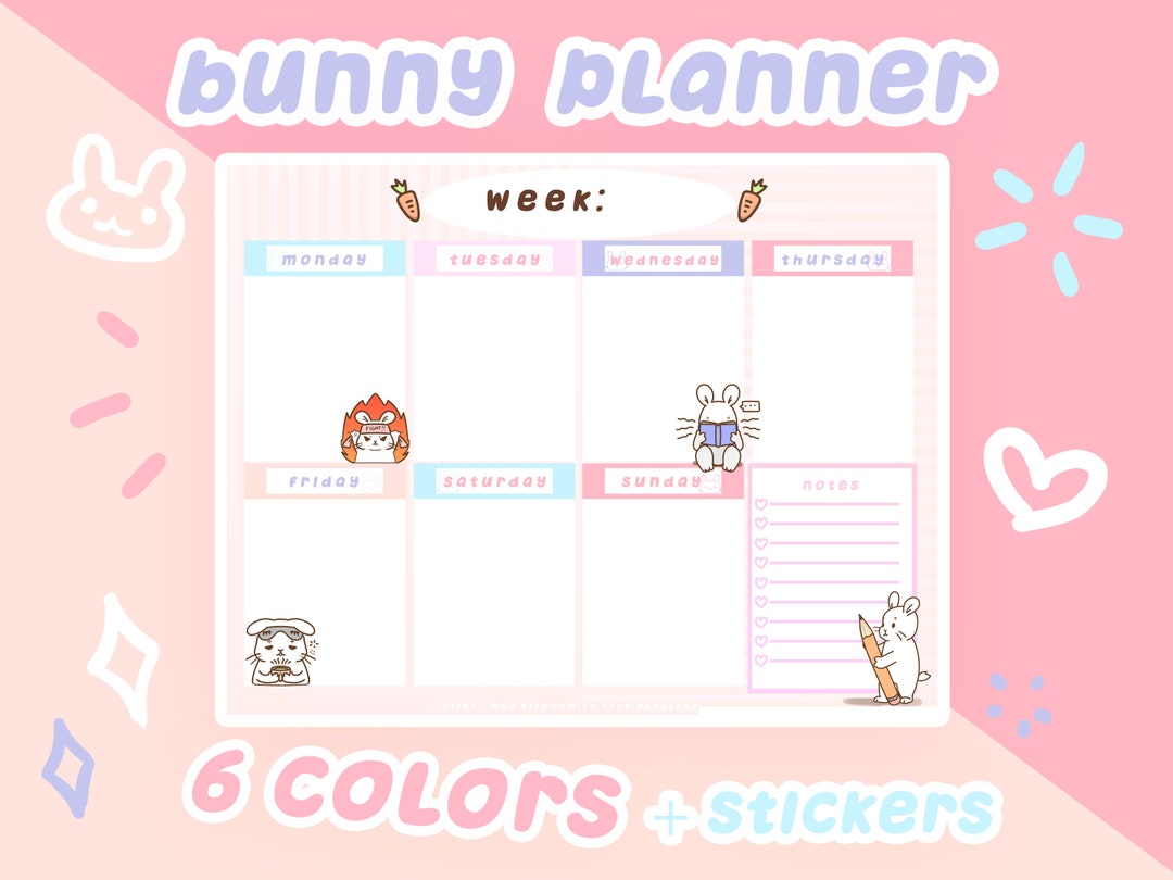 Cartoon Bunny Planner /open Printable Calendar/cute/digital Calendar ...