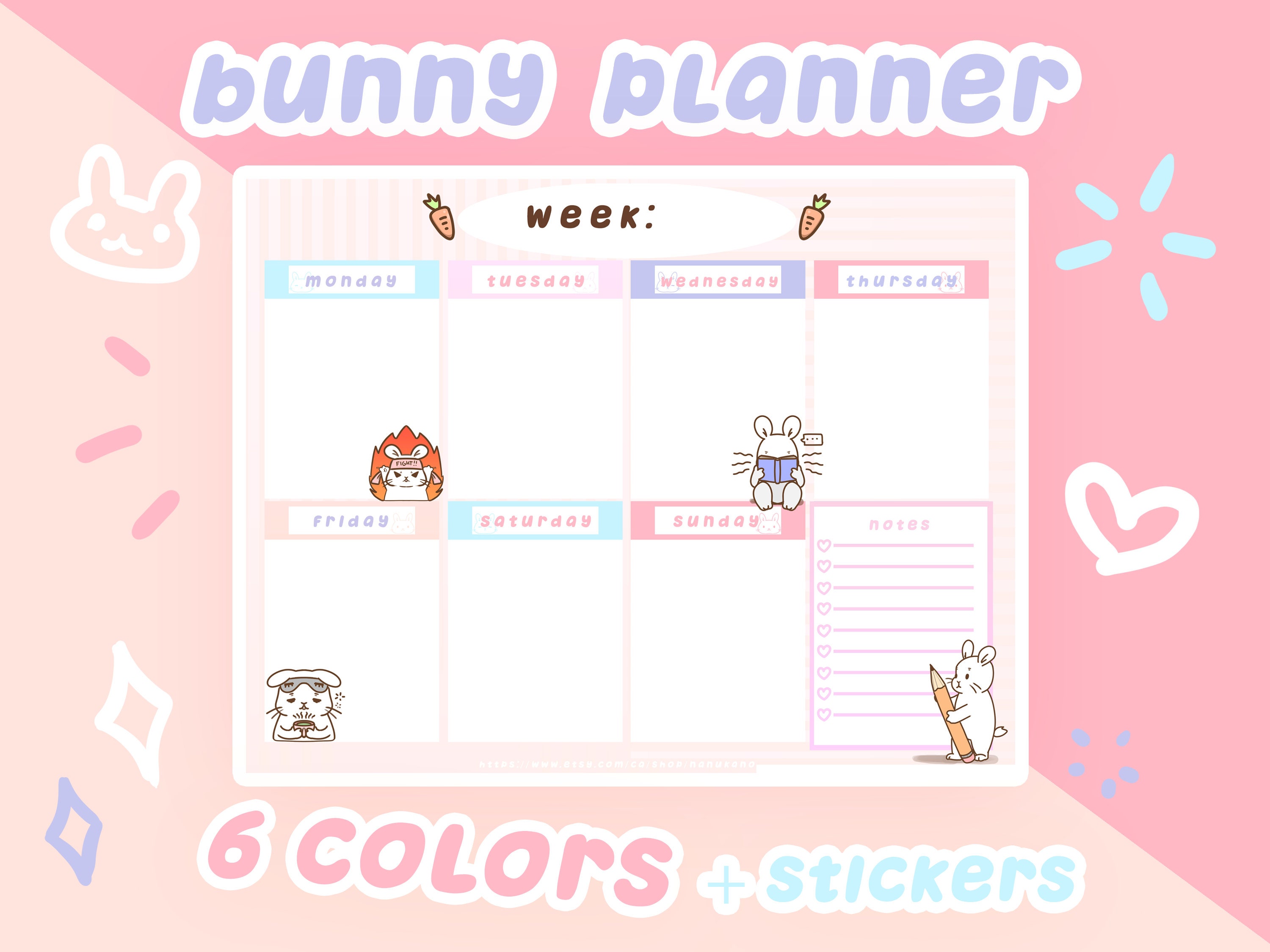 Cartoon Bunny Planner /open Printable Calendar/cute/digital Calendar ...