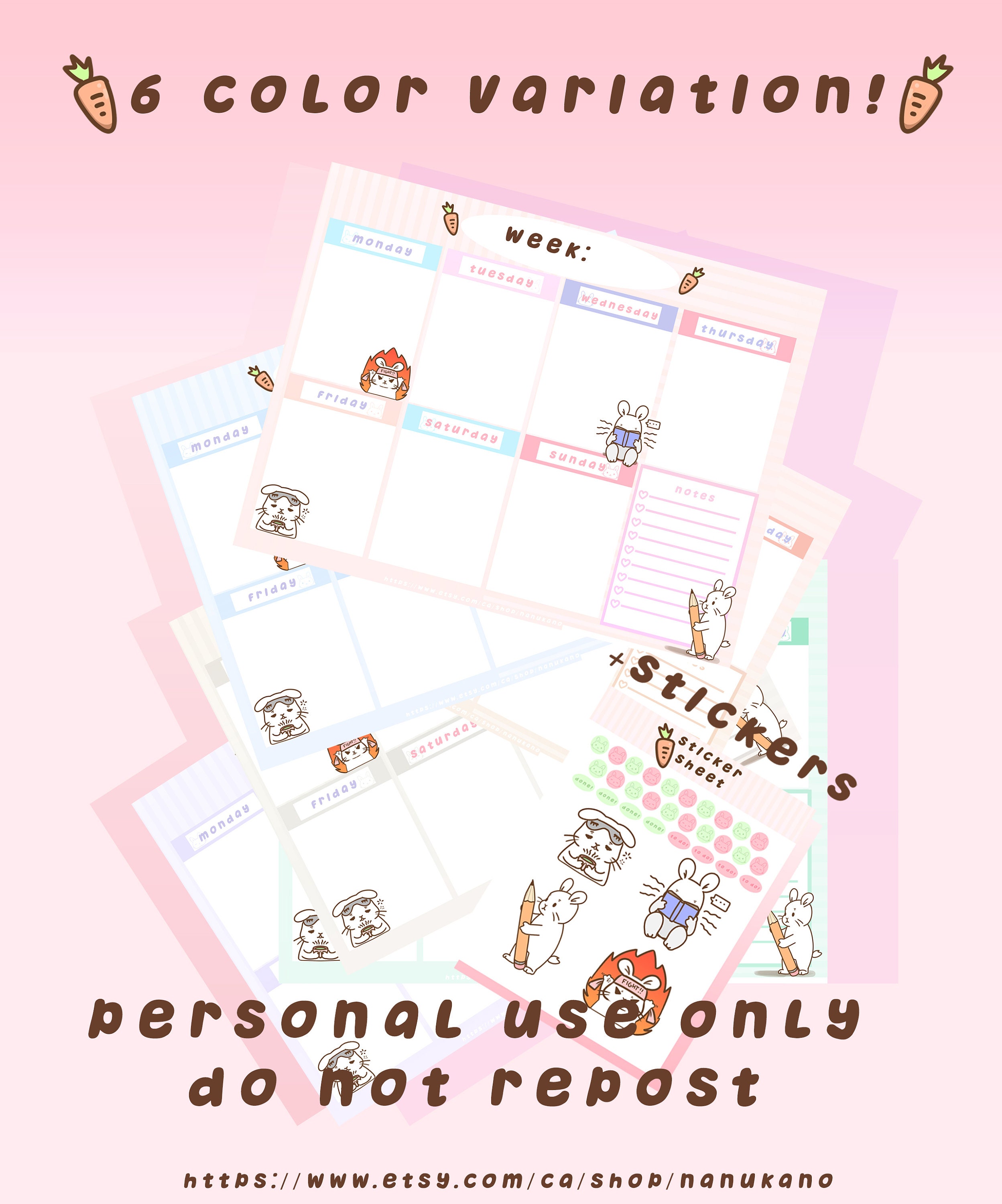 Cartoon Bunny Planner /open Printable Calendar/cute/digital Calendar ...