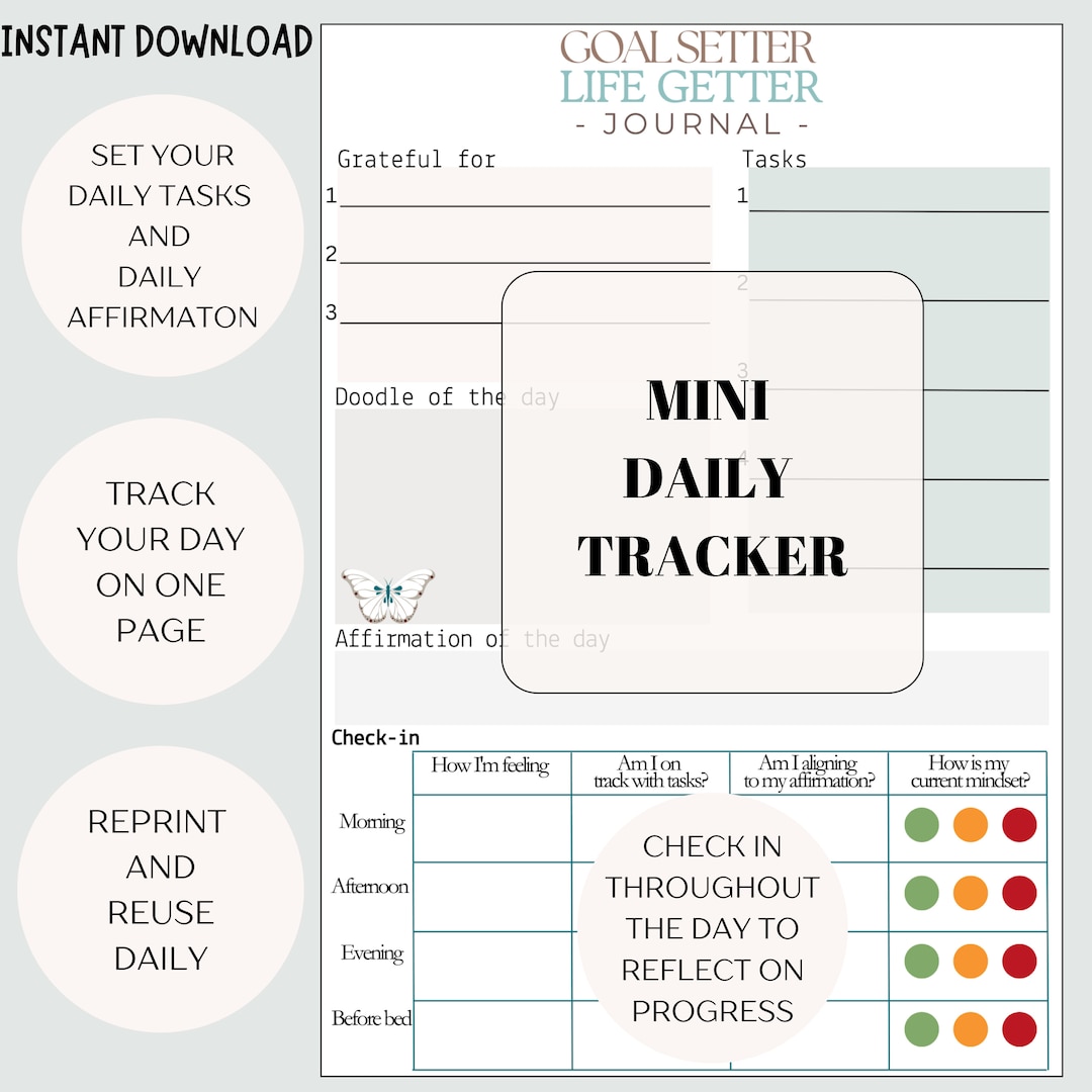 Daily Mindfulness Tracker | Printable Digital Download | Gratitude List ...