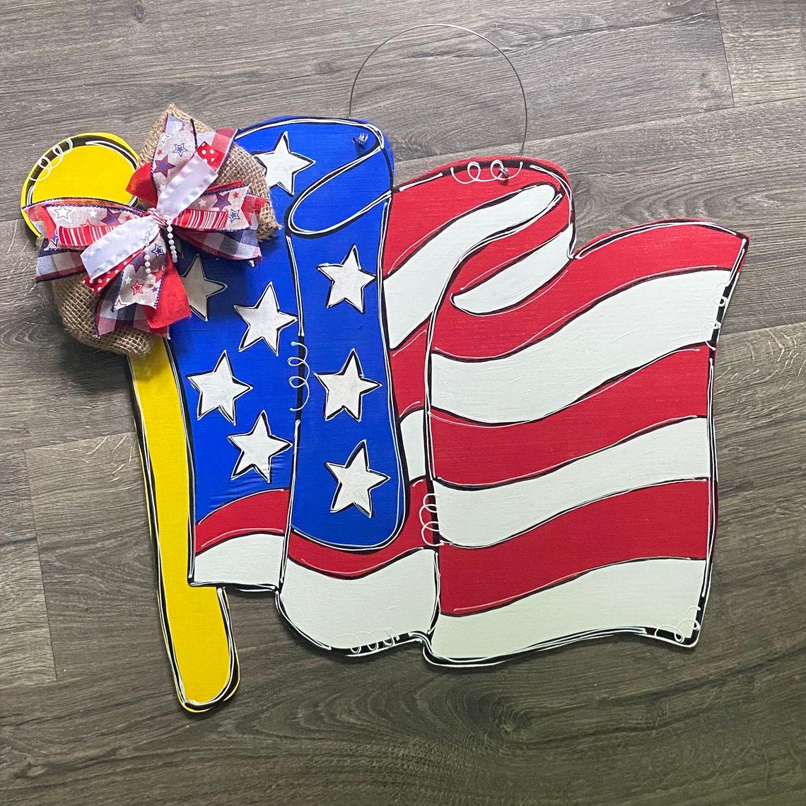 Patriotic Door Hanger American Flag Door Sign USA Decor Fourth of July ...