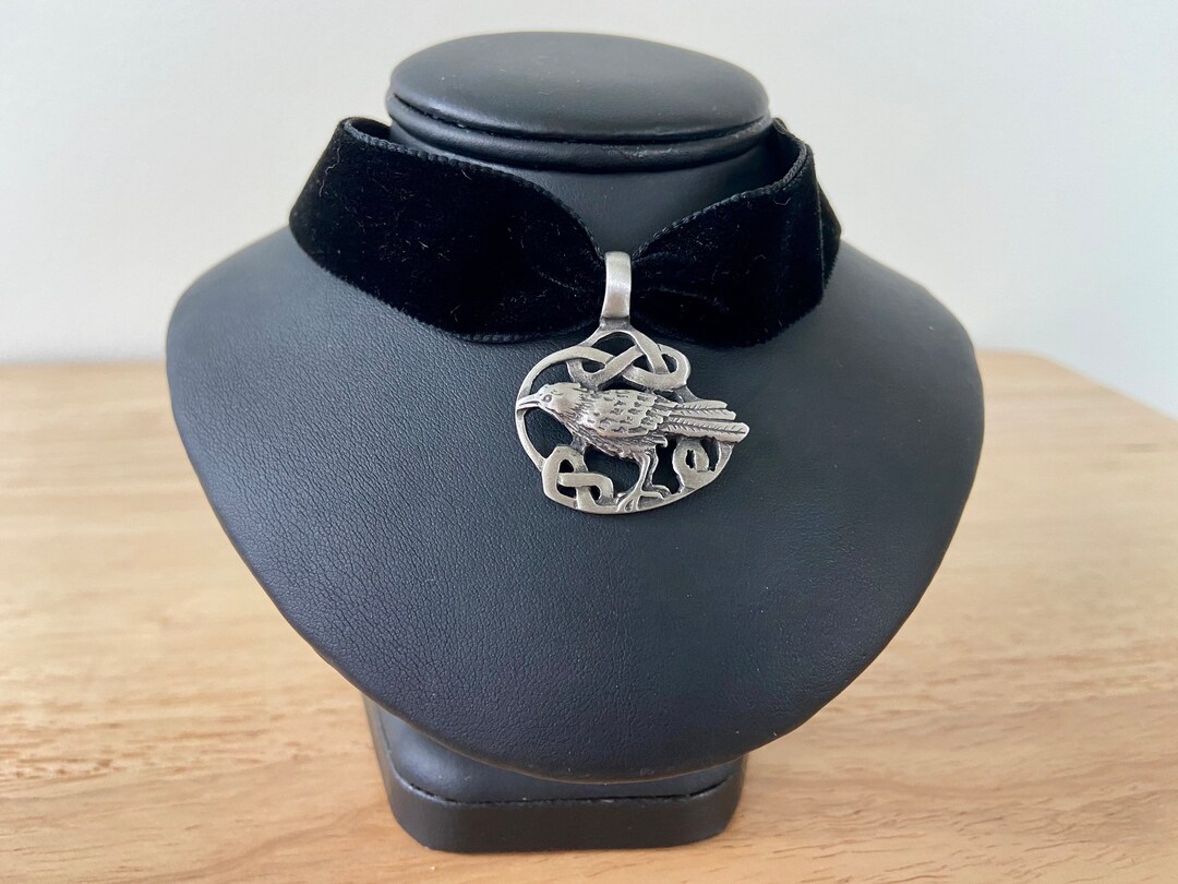 Silver Raven Black Velvet Choker Necklace, Huginn and Muninn Norse Odin ...