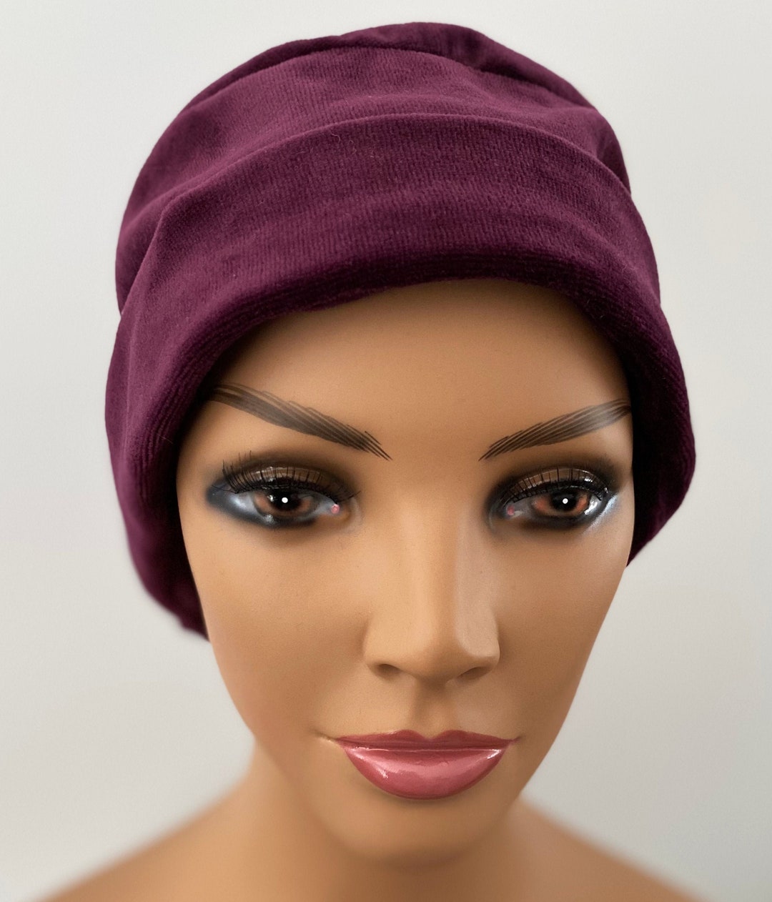 Chemo Cancer Care Headwear for Women in Soft Velour Burgundy Wine ...