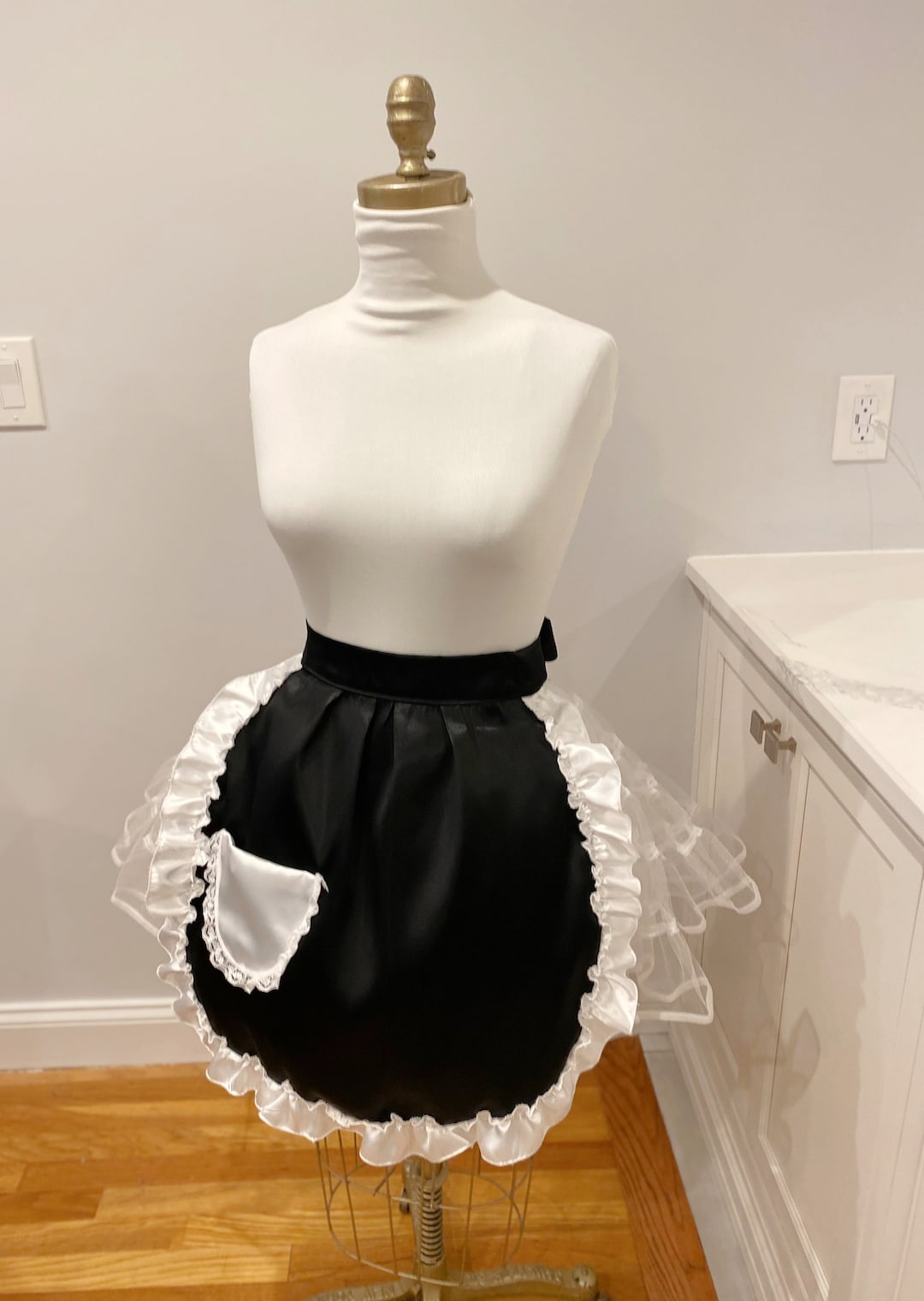 Half Apron French Maid Black and White Satin Apron Sexy French Maid ...