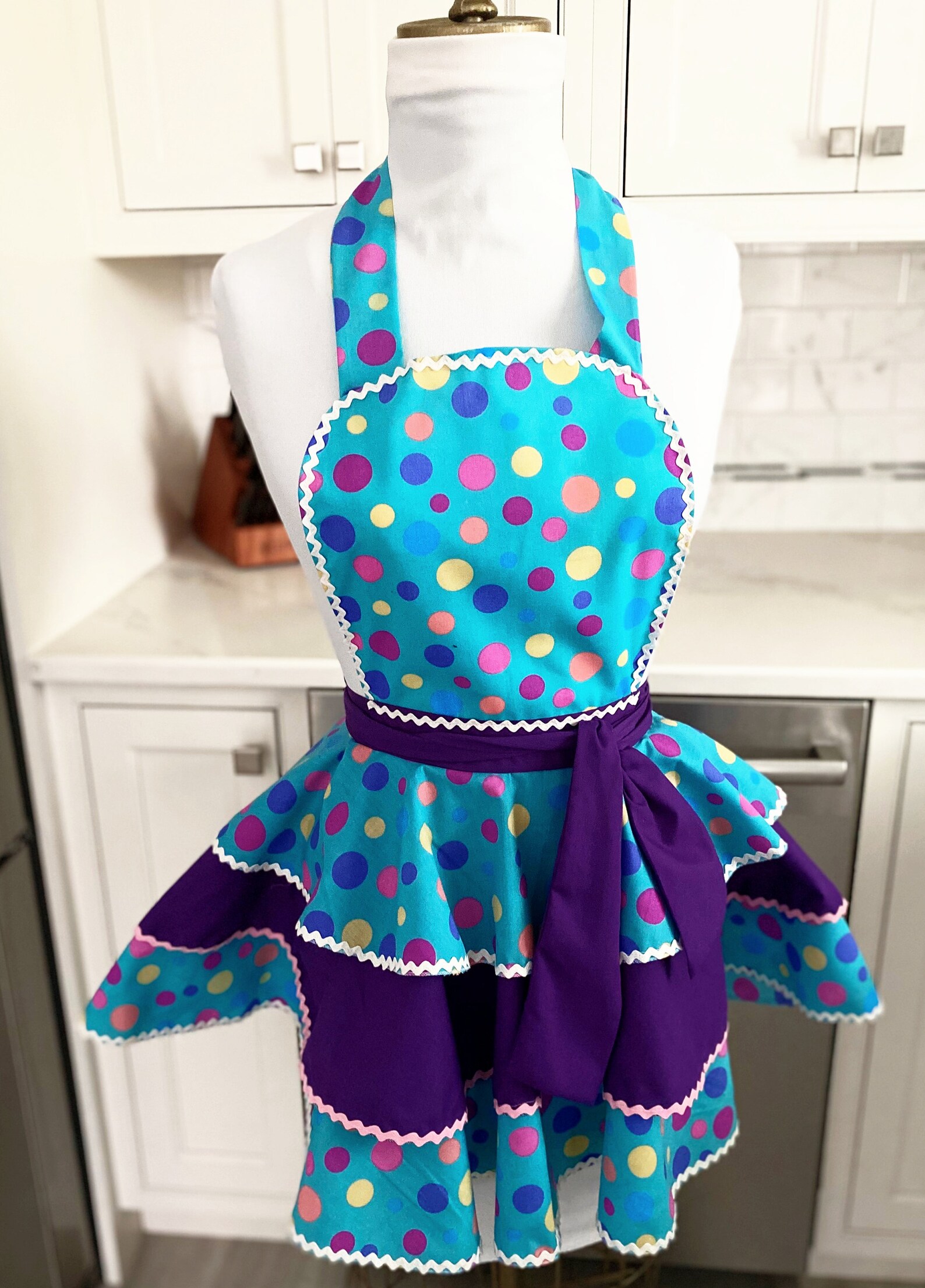 Apron Retro Inspired in Colorful Polka Dots of Bright Colorful Colors ...