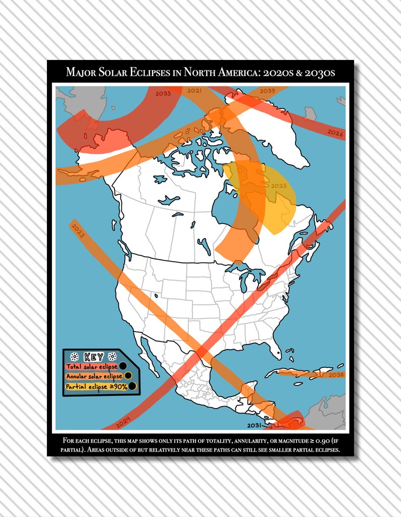 Printable North American Solar Eclipses Map for 2020s & 2030s | Instant ...