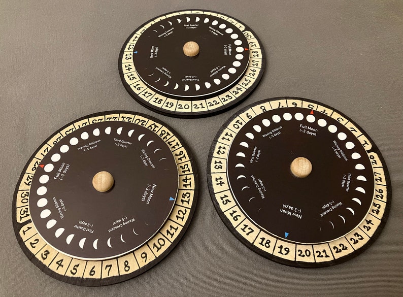 Handmade Rotating Wooden Lunar Calendar Set: Moon Phase Perpetual Desk ...