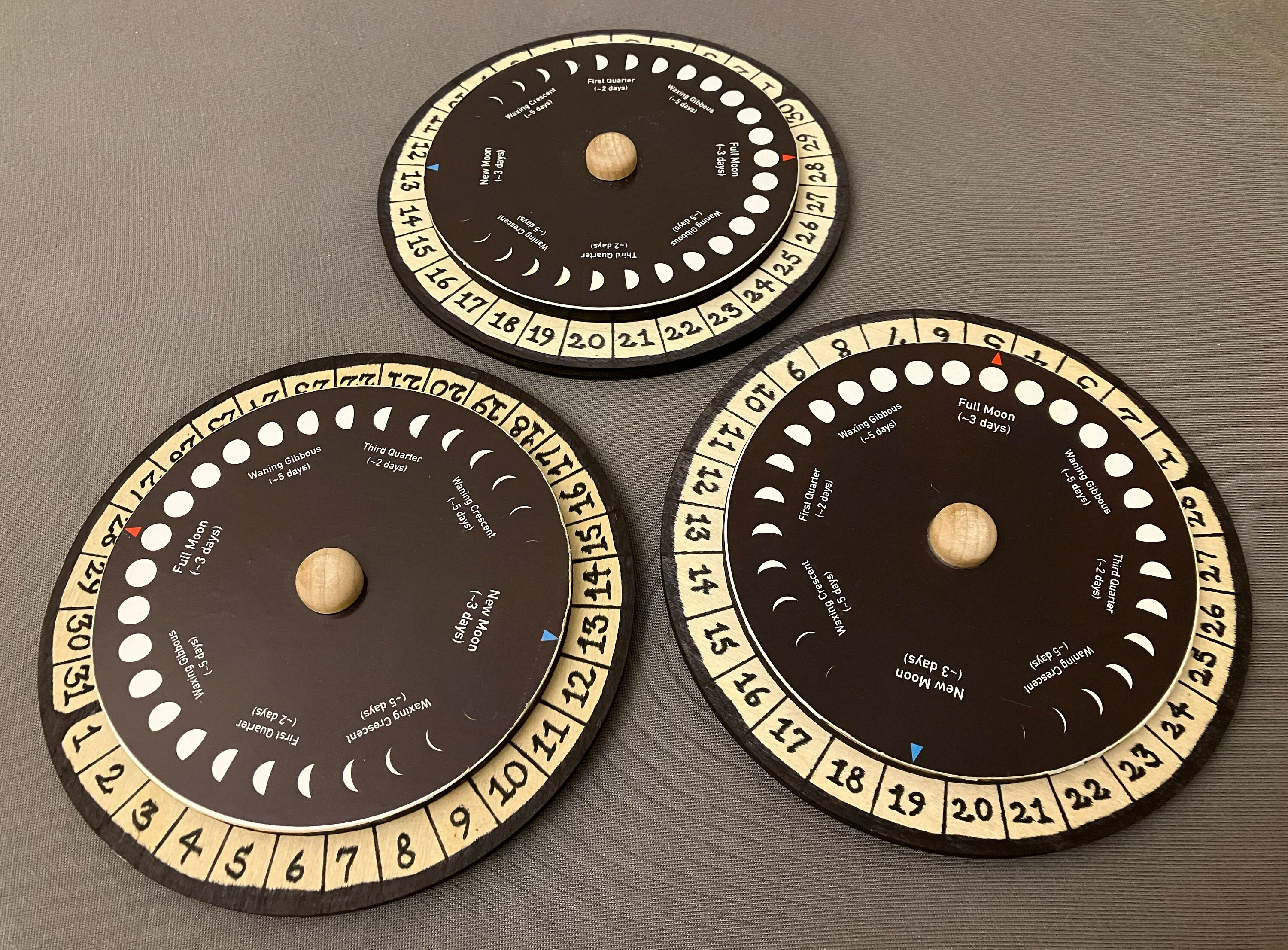 Handmade Rotating Wooden Lunar Calendar Set: Moon Phase Perpetual Desk ...