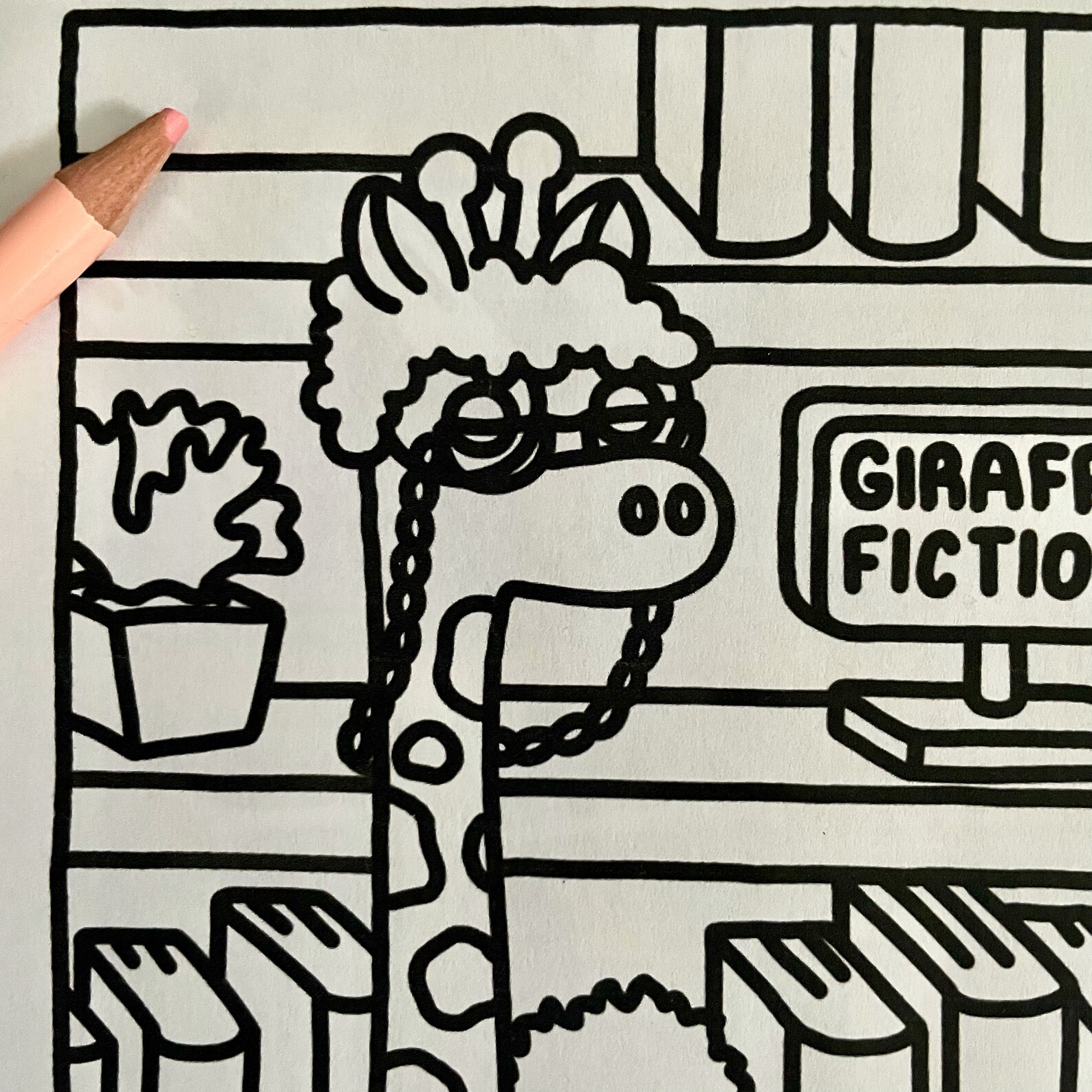 Giraffe Librarian Digital Download Coloring Page Funny Cute Animals PDF ...