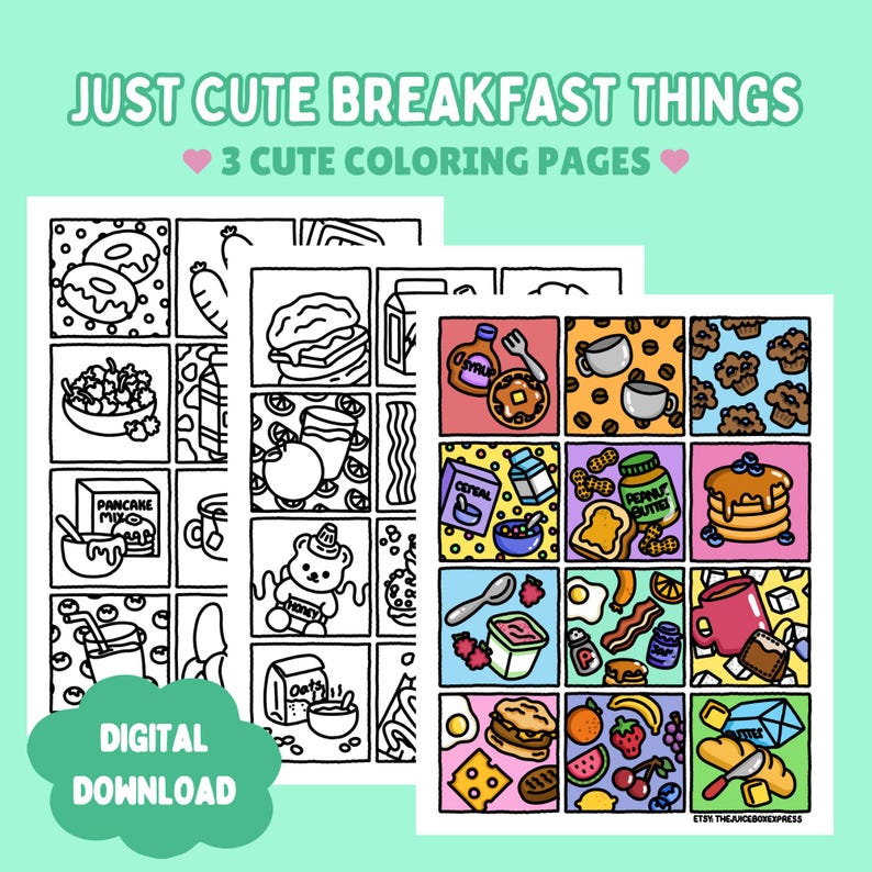 Just Cute Breakfast Things Coloring Page Digital Download | Food ...