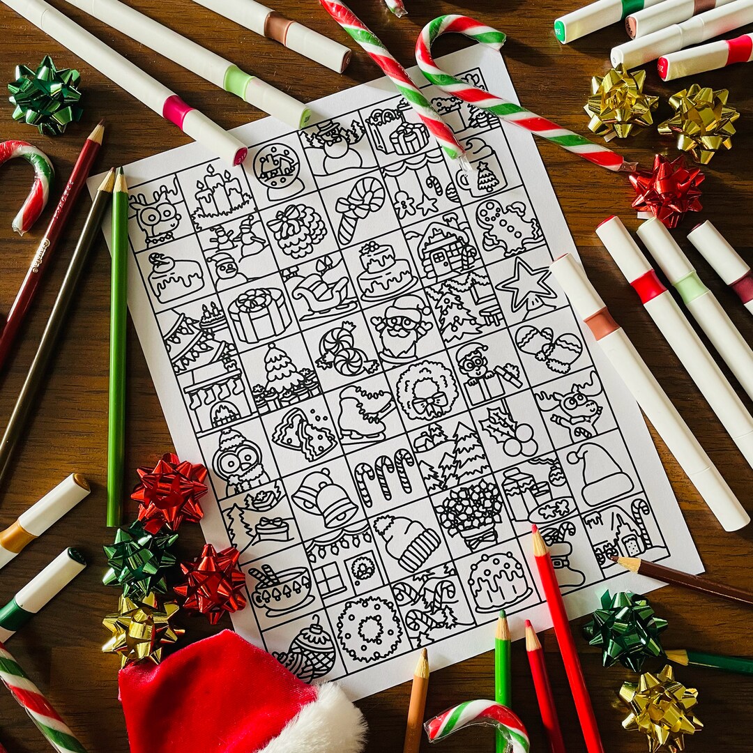 Christmas Collage Coloring Page | Festive Holiday Digital Download ...
