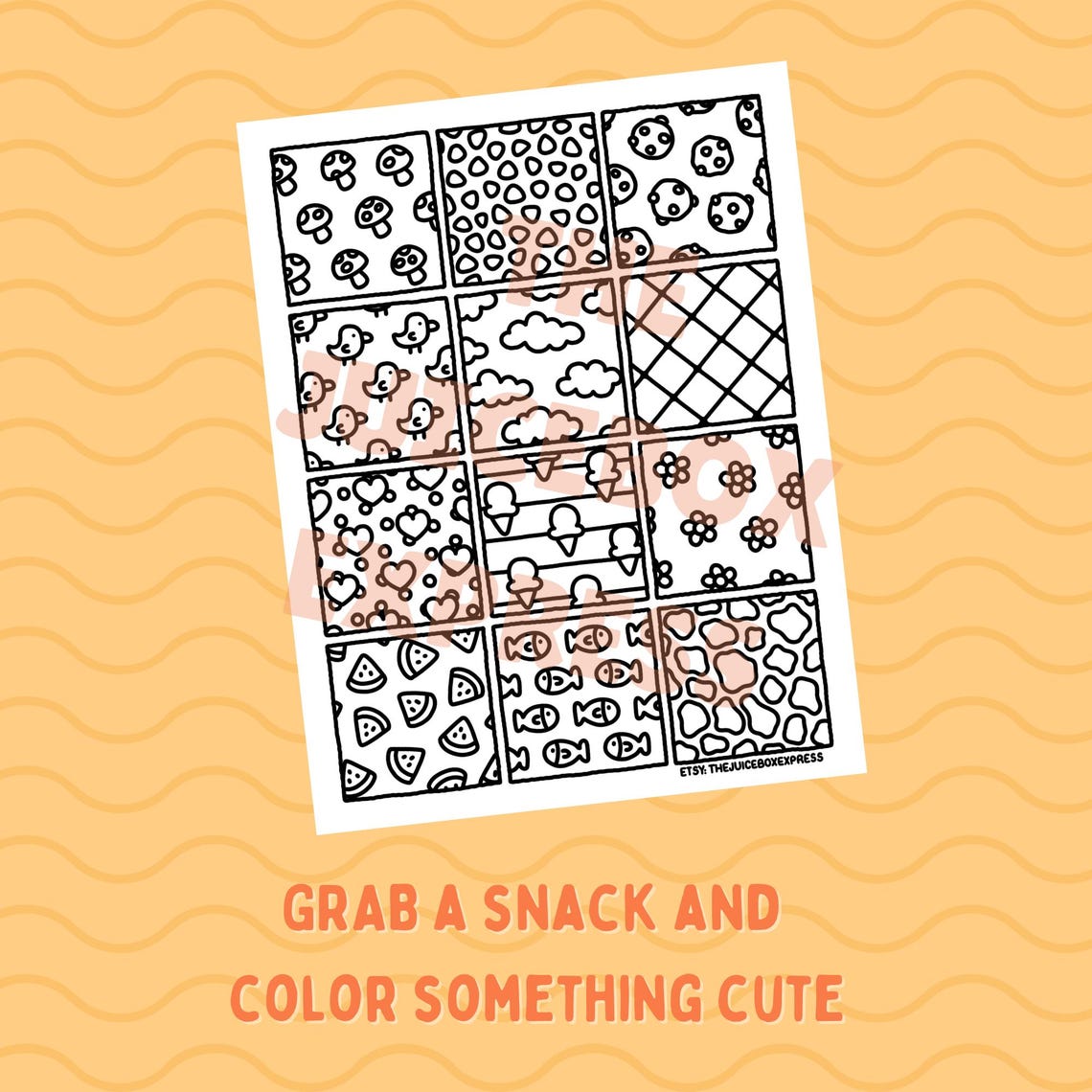 Super Cute Patterns Coloring Page Digital Download Random Collage ...
