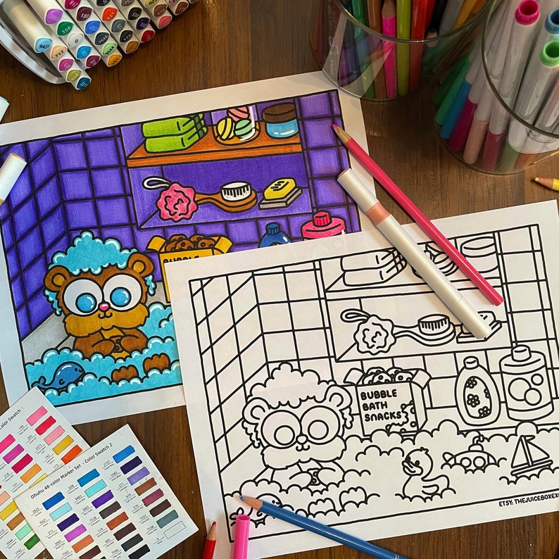 Bubble Bath Bear Digital Download Coloring Page Cute Animals Colouring ...